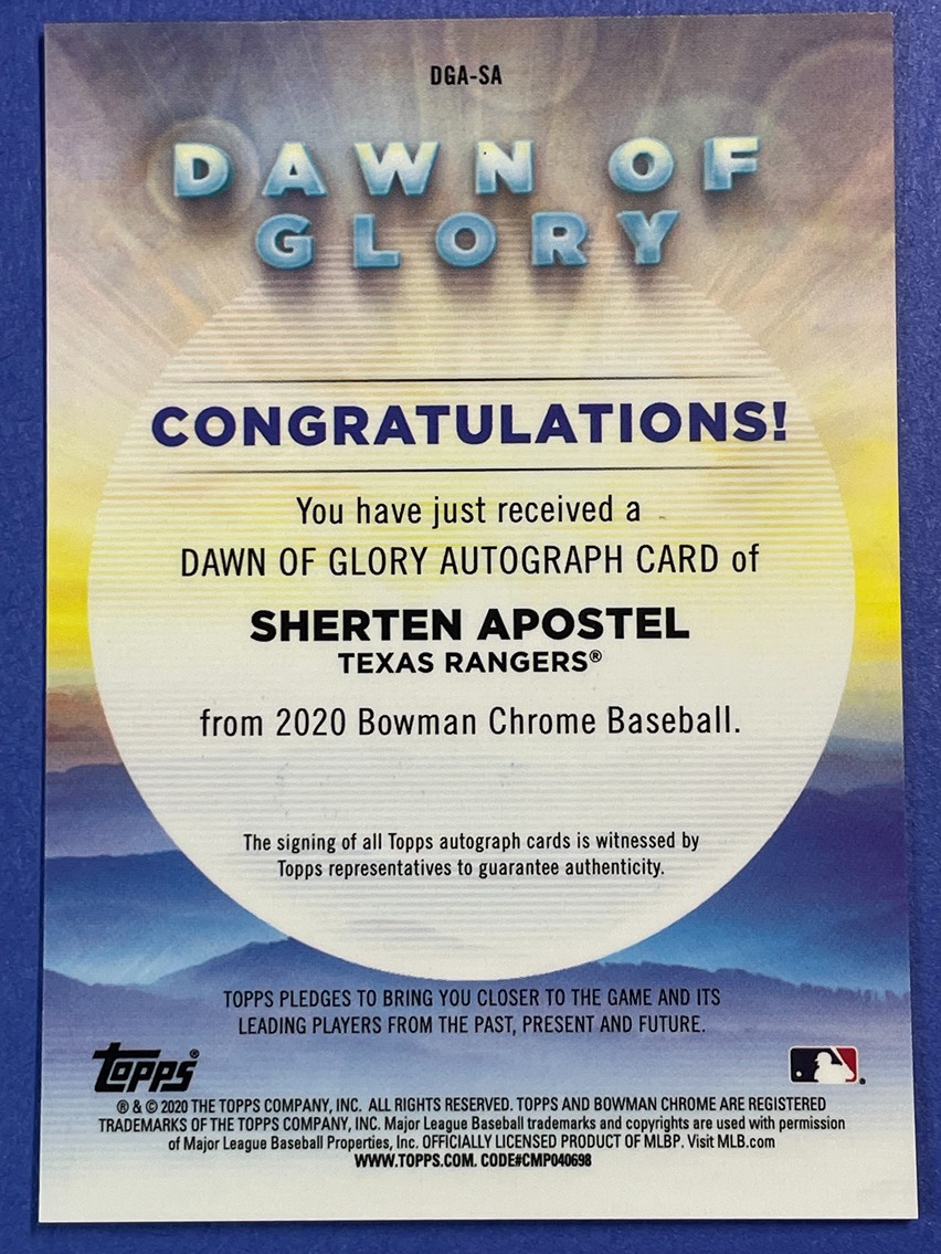 2020 Bowman Chrome - Dawn of Glory Autographs #DGA-SA Sherten Apostel ...